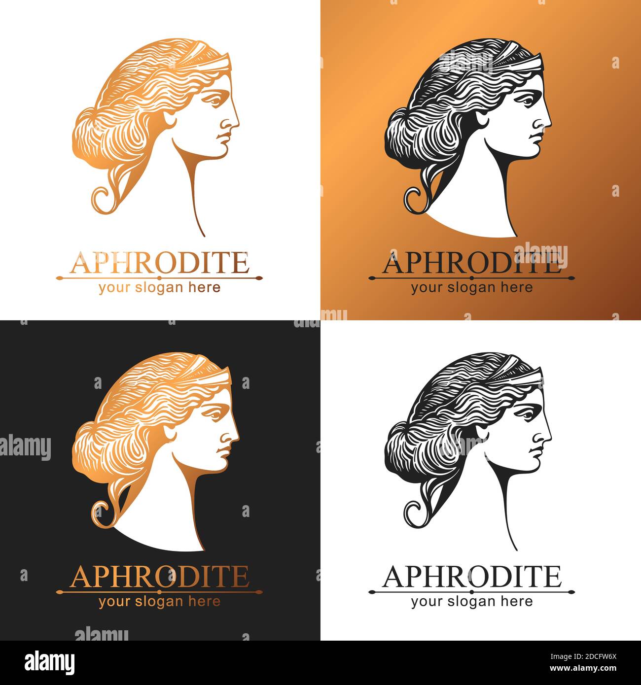 Aphrodite or Venus. Woman face logo. Emblem for a beauty or yoga salon ...