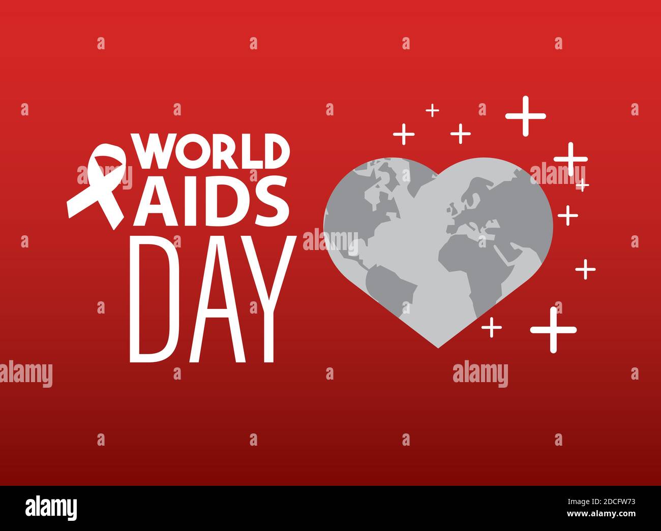 world AIDS day lettering with ribbon and heart earth map vector ...