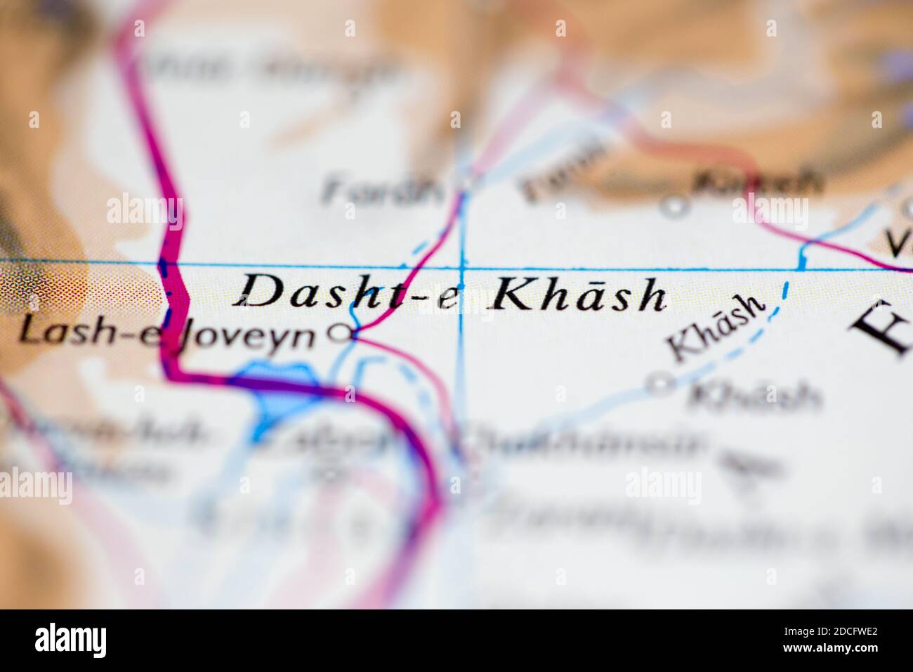 Shallow depth of field focus on geographical map location of Dasht-e ...