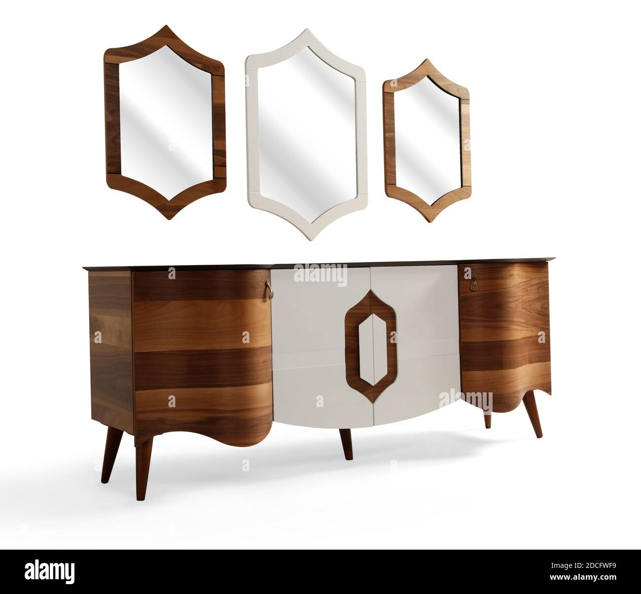 wooden console on white background . corner view Stock Photo - Alamy