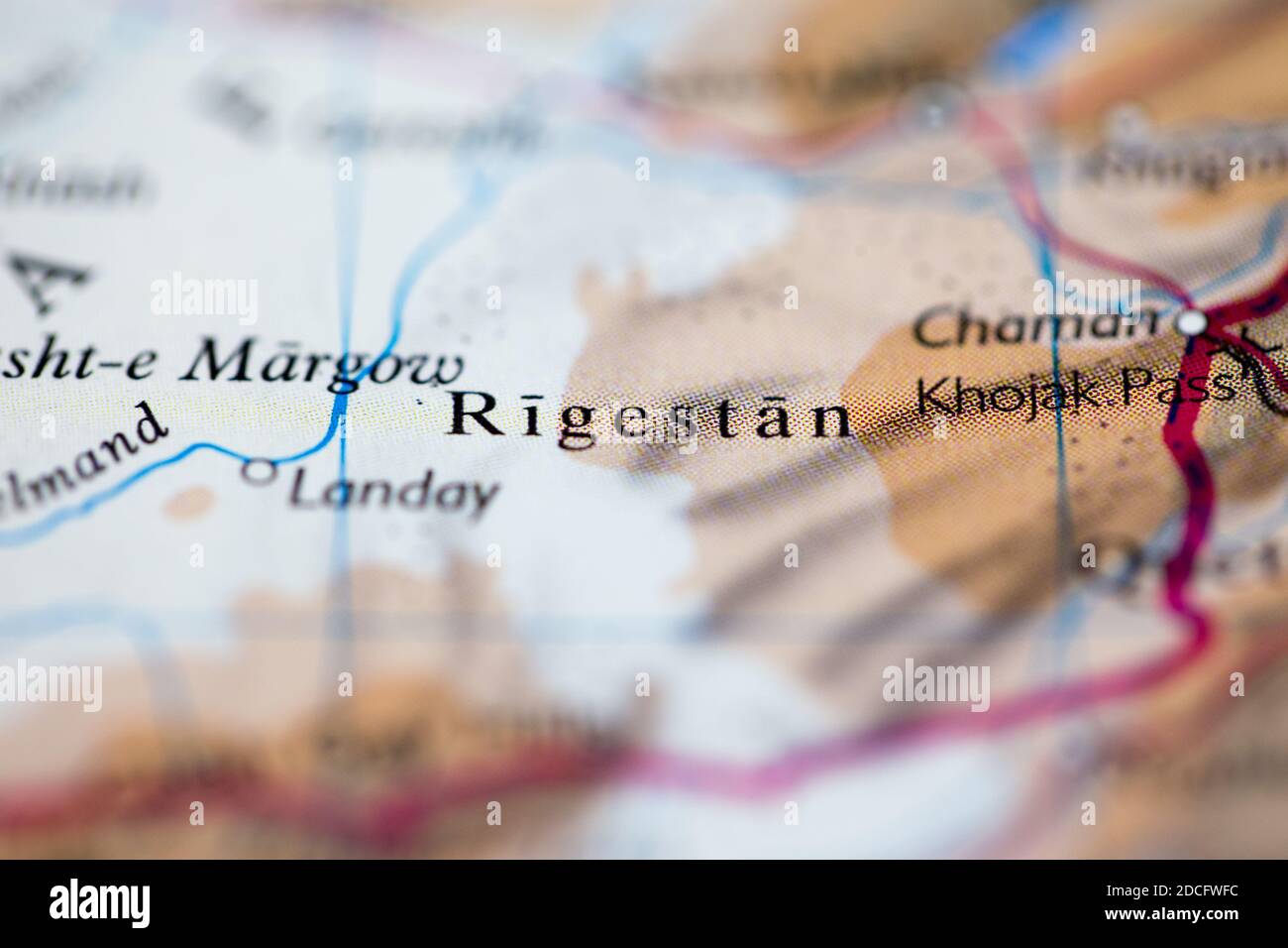Shallow depth of field focus on geographical map location of Registan ...
