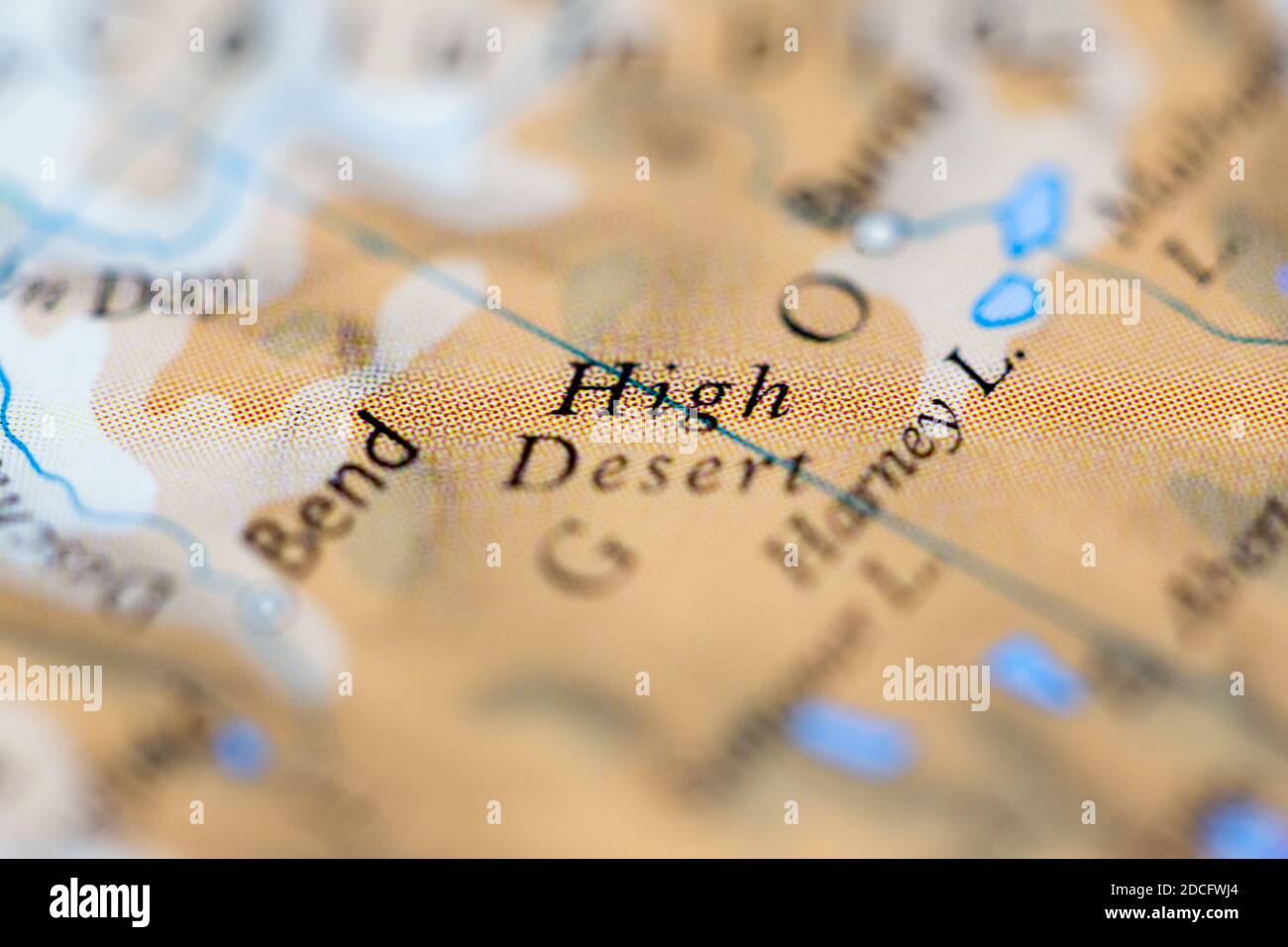 Shallow depth of field focus on geographical map location of High ...