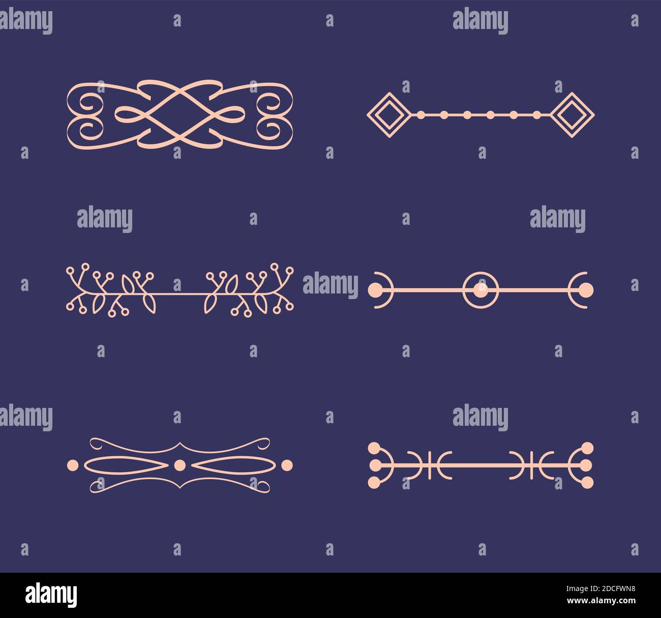 bundle of six elegants dividers set in blue background vector ...