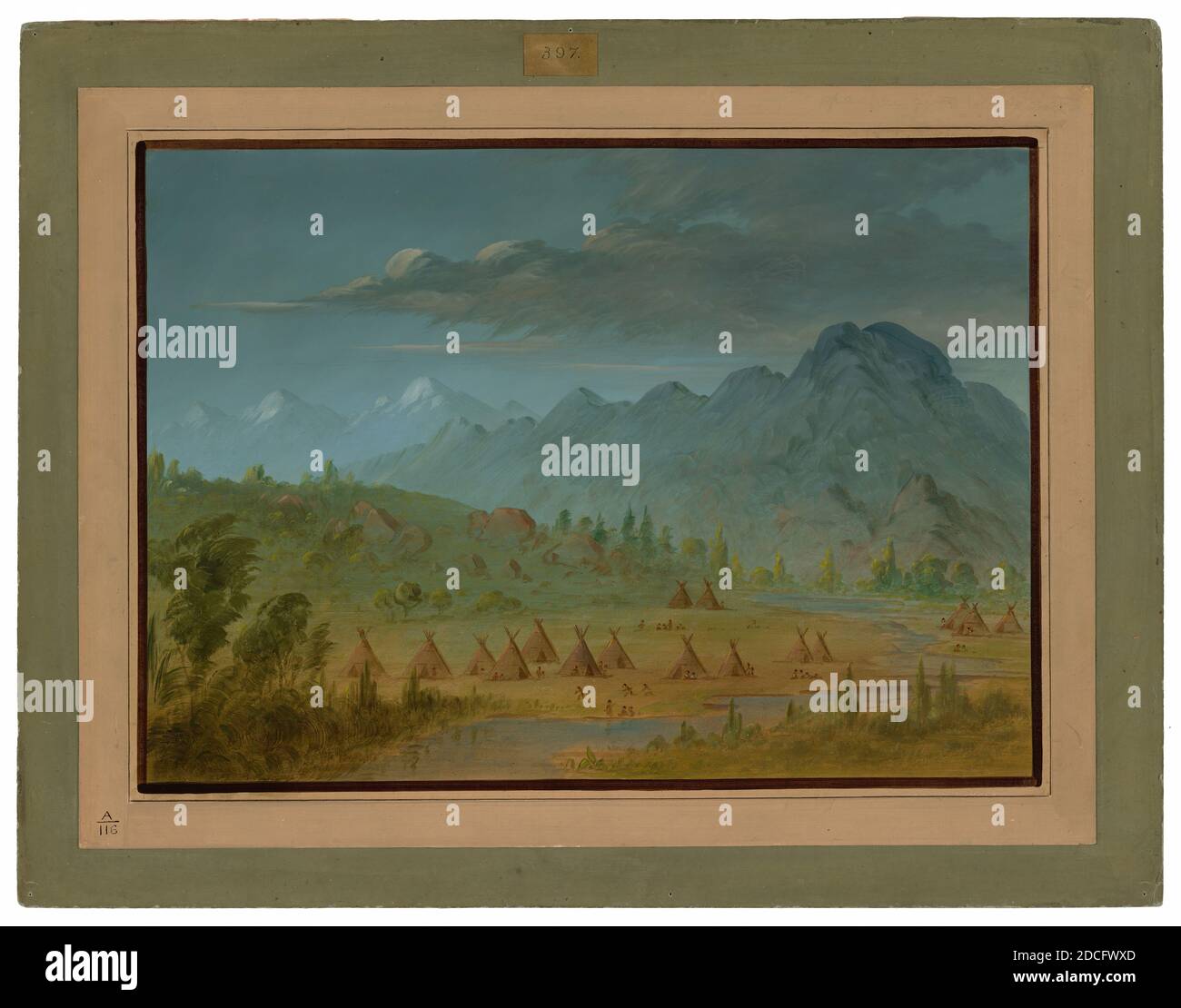 George Catlin, (artist), American, 1796 - 1872, A Crow Village and the ...