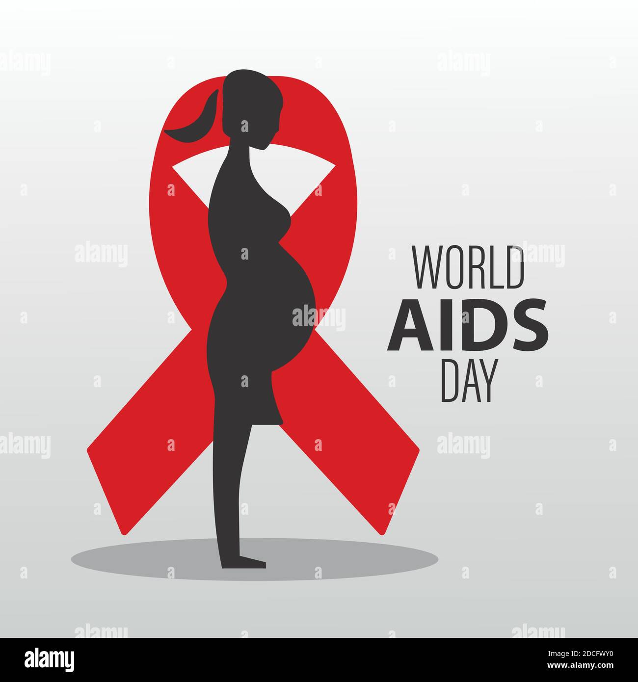 world AIDS day lettering with red ribbon and pregnancy woman vector ...