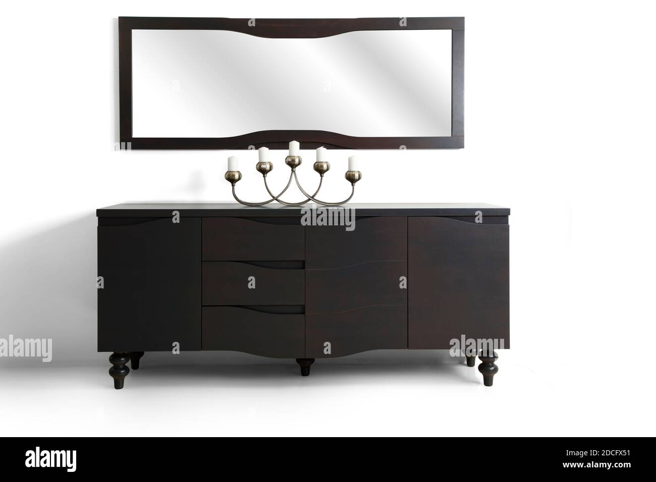 black wooden console on white background . front view Stock Photo - Alamy