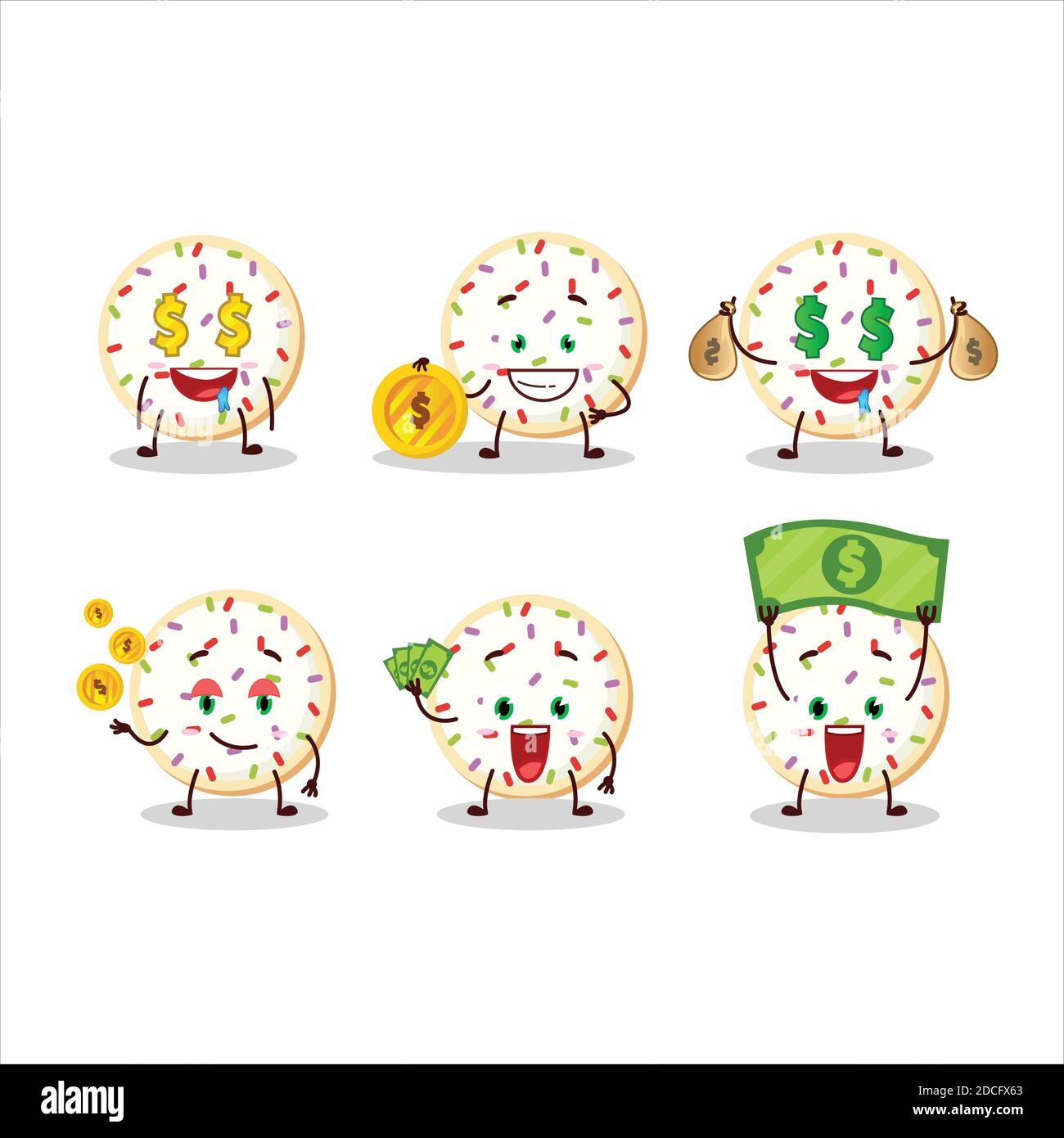 Sugar cookies cartoon character with cute emoticon bring money. Vector ...