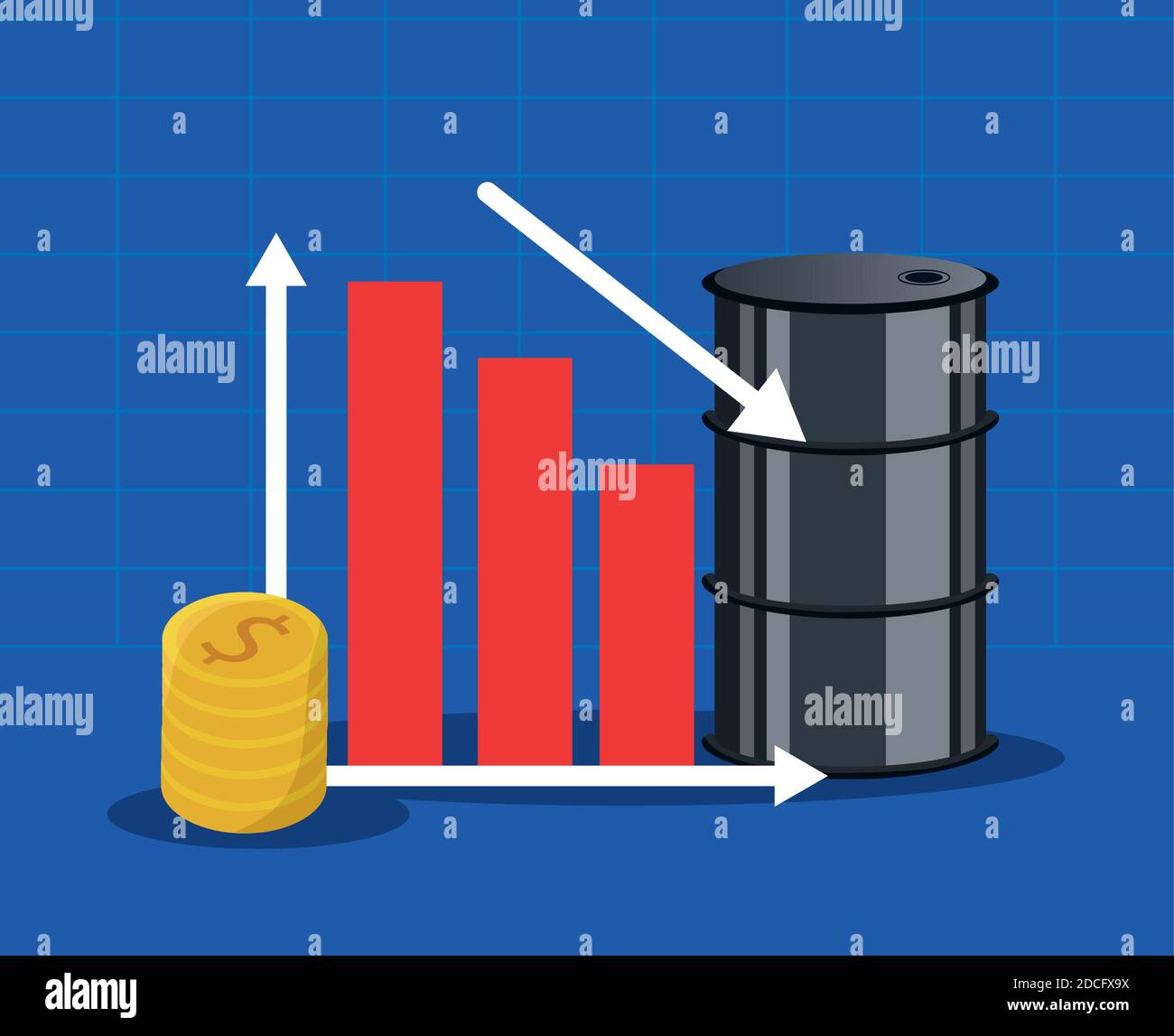 oil price graphic with barrel and statistics bars vector illustration ...