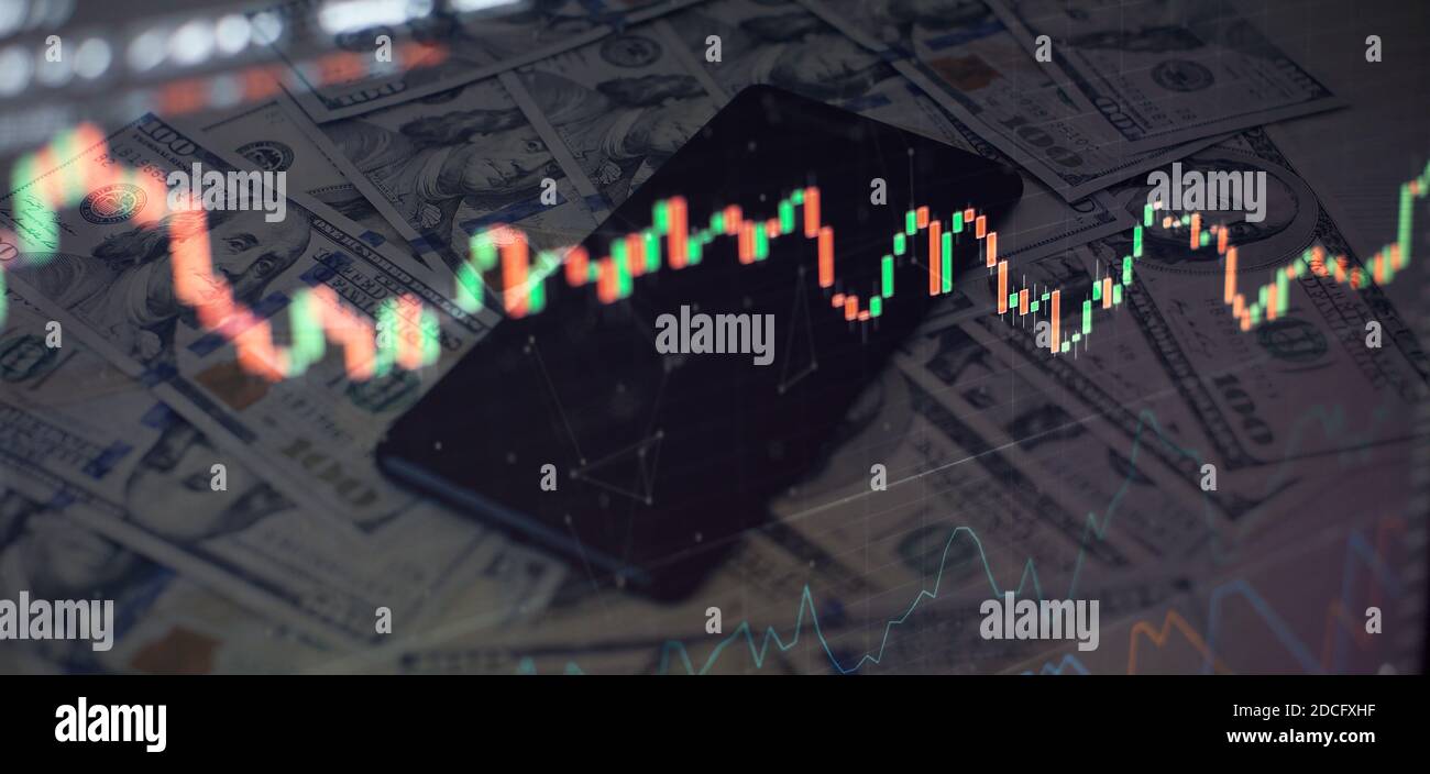 Charts of financial instruments with various type of indicators ...