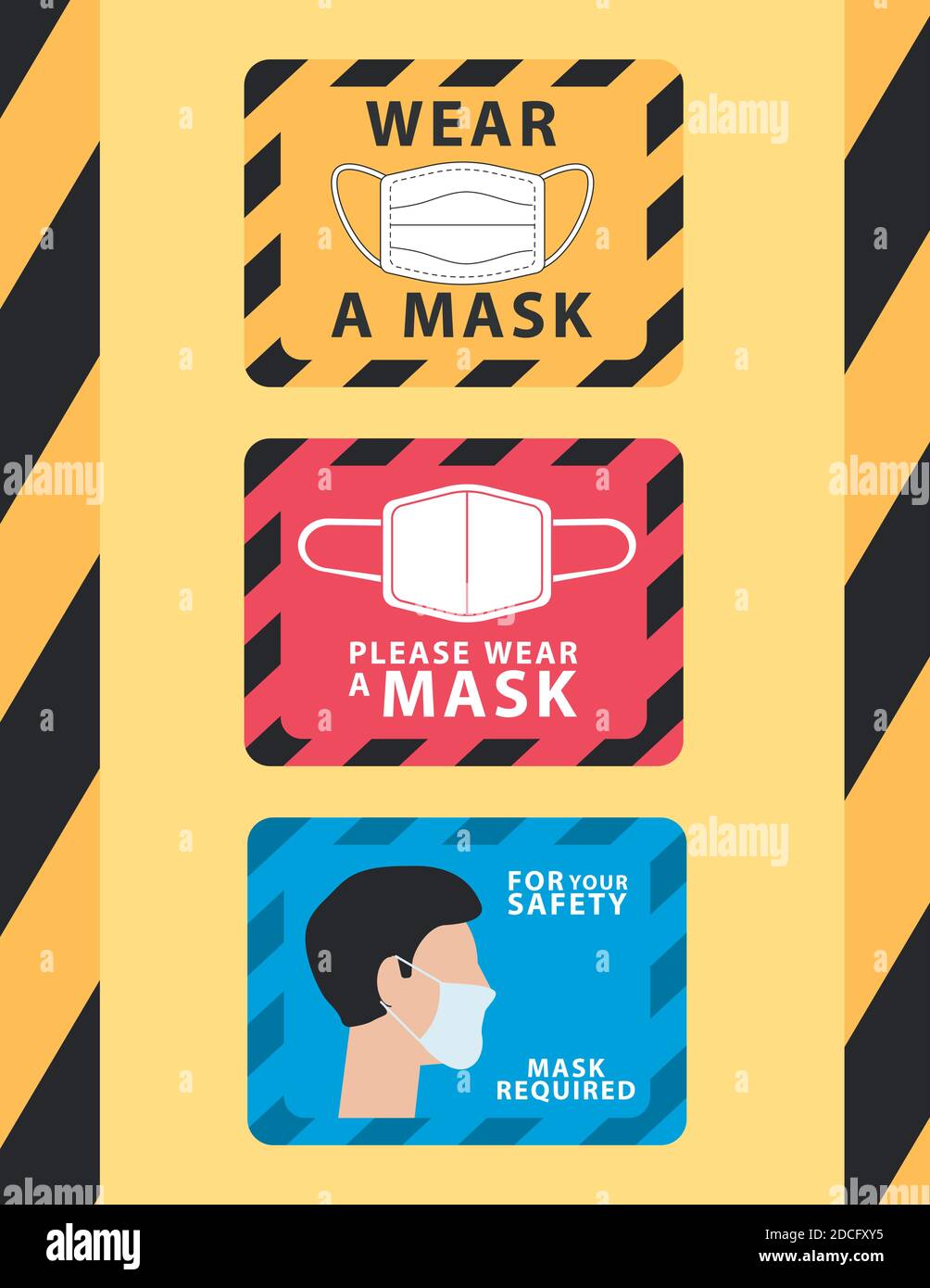 bundle of three wear mask advertise labels vector illustration design ...