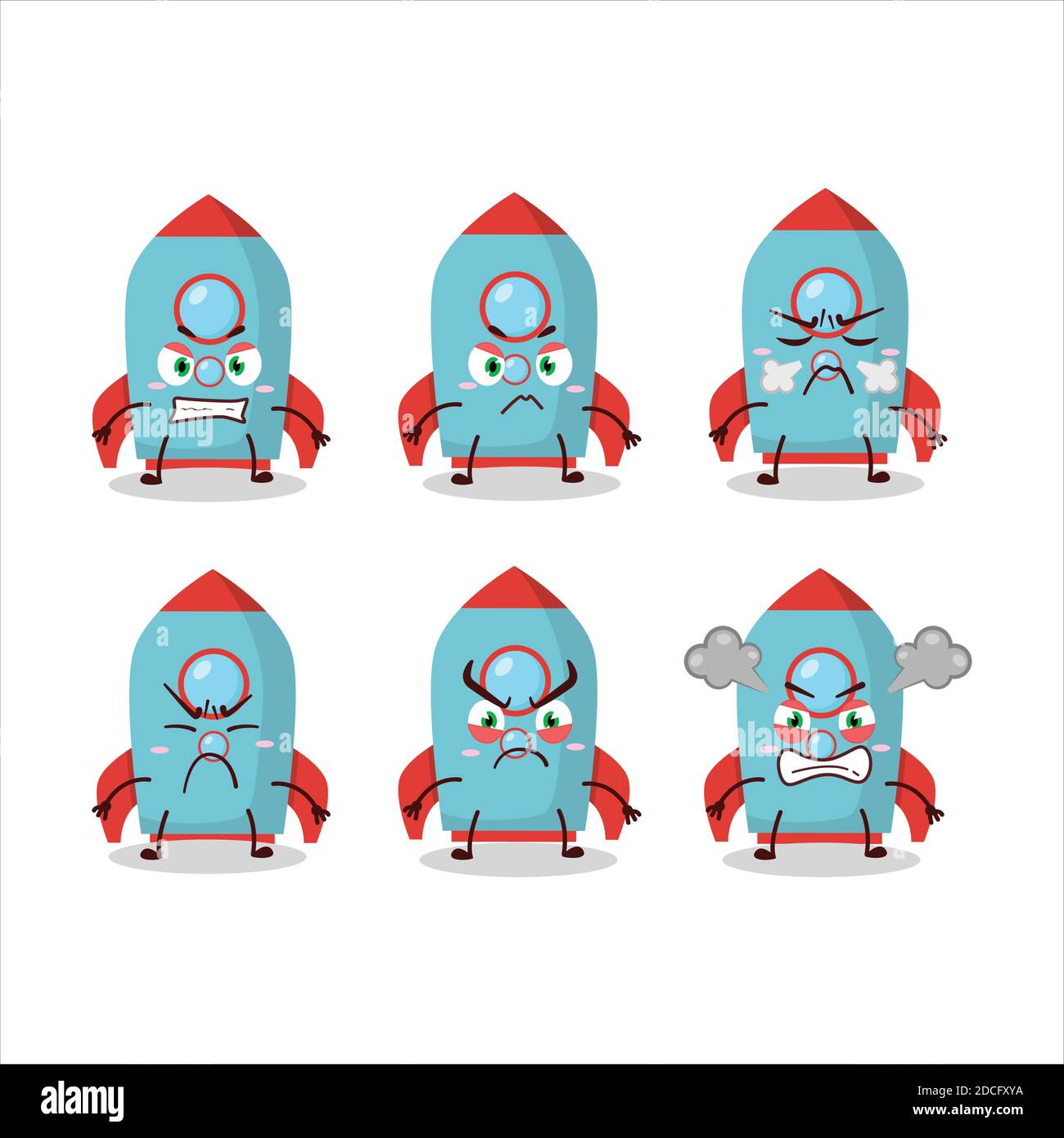 Blue rocket firecracker cartoon character with various angry ...