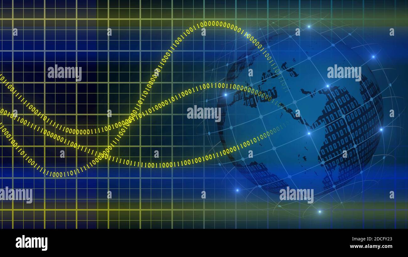 Cyber security concept - graphic elements with binary code - blurred earth globe on dark ...