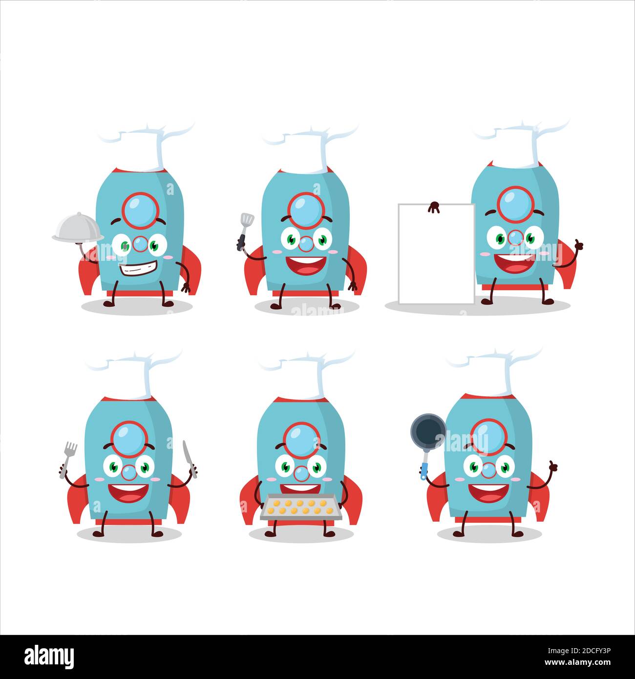Cartoon character of blue rocket firecracker with various chef ...