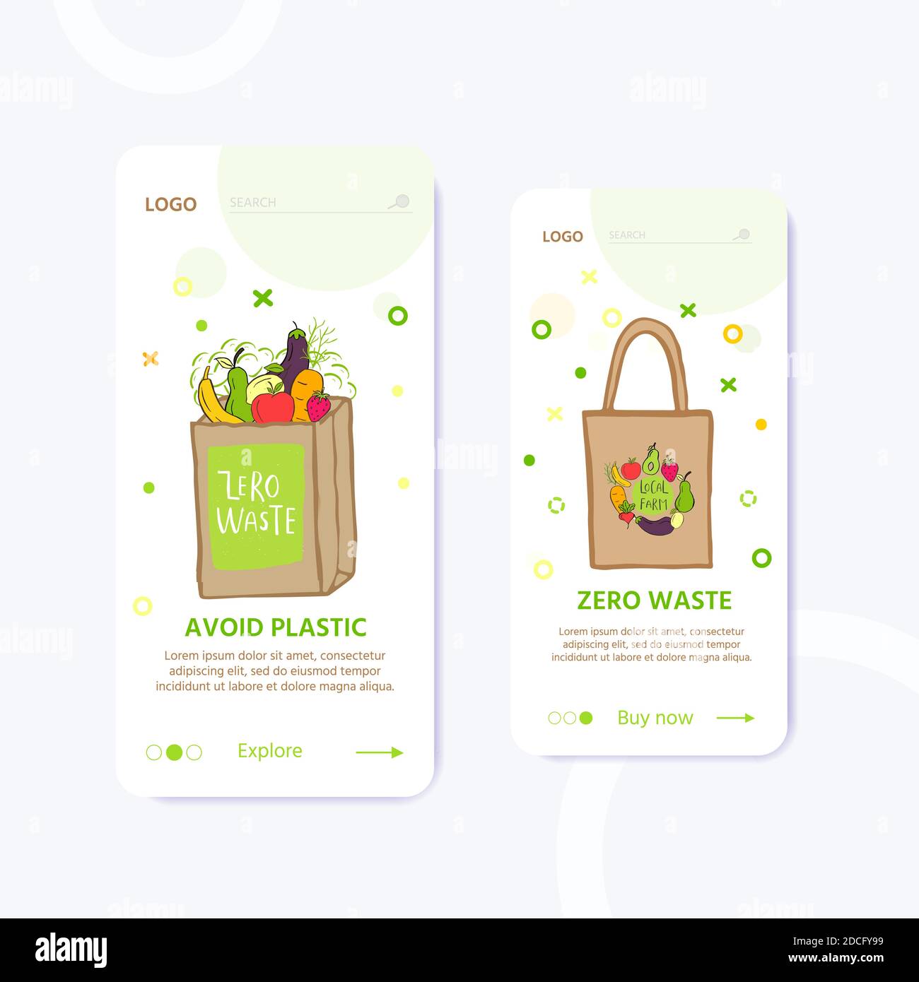 Hand drawn Zero waste concept set. No plastic elements of eco life: reusable paper, bamboo ...