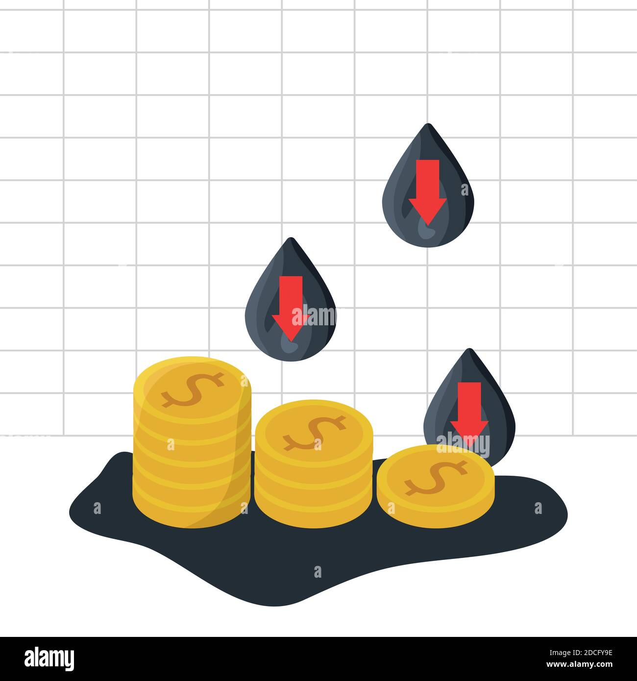 oil price graphic with arrows in drops and dollars coins vector ...
