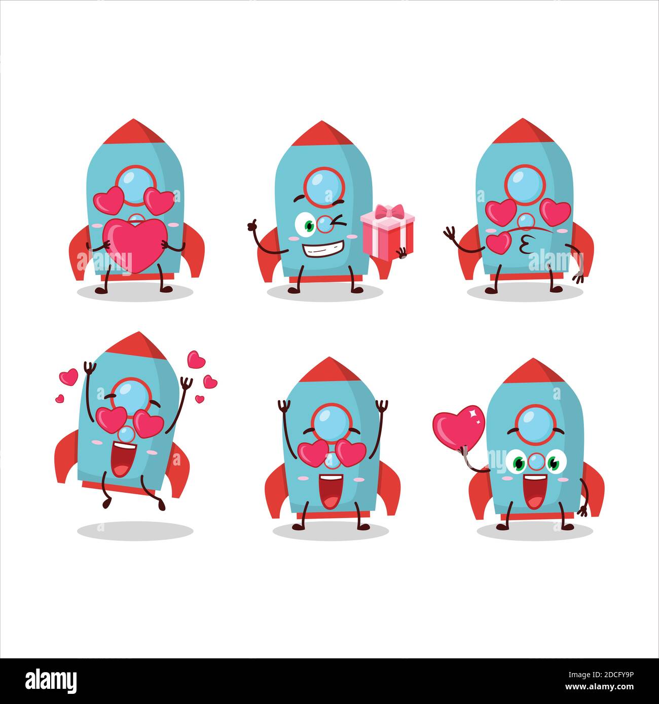 Blue rocket firecracker cartoon character with love cute emoticon ...