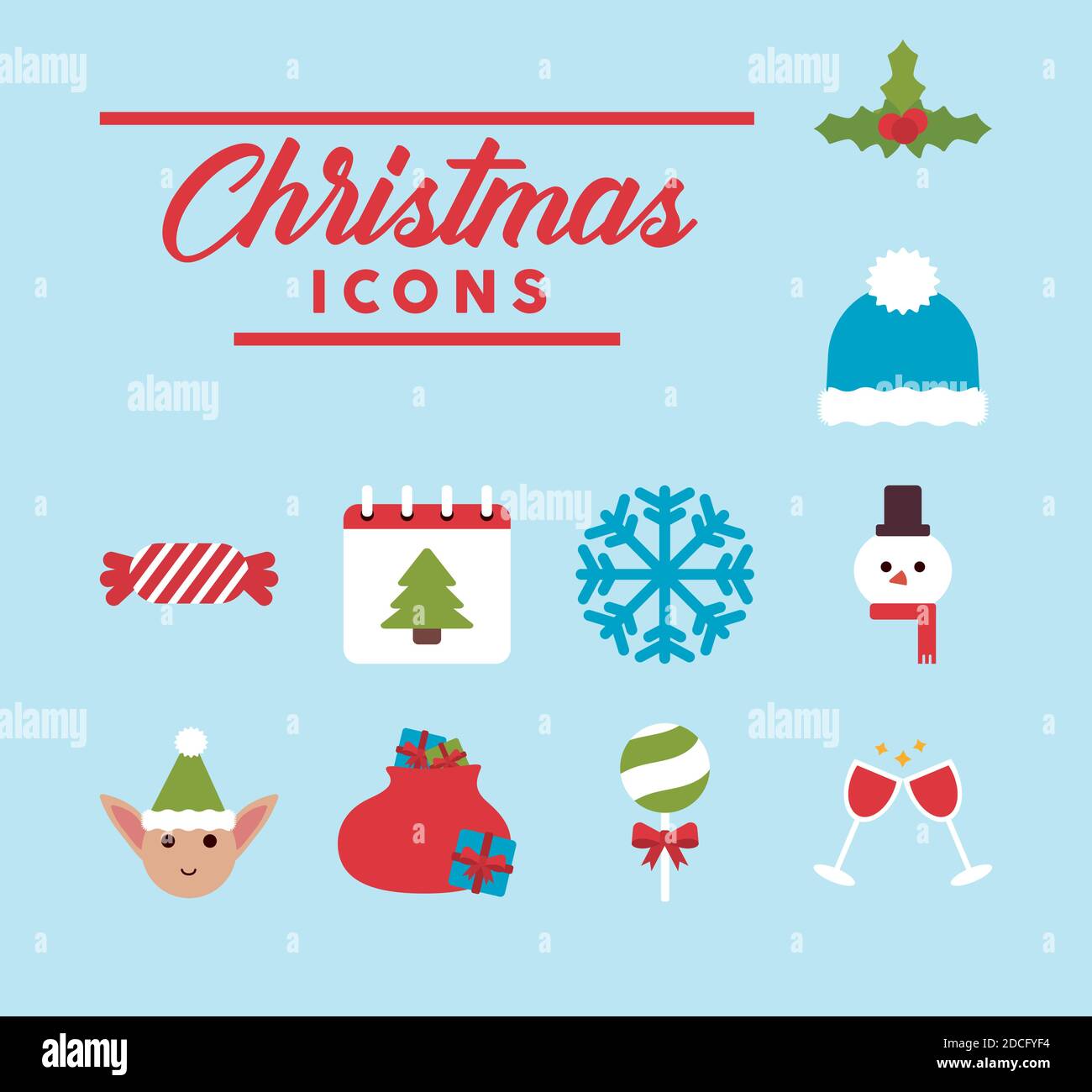 lettering and bundle of merry christmas flat style icons vector ...