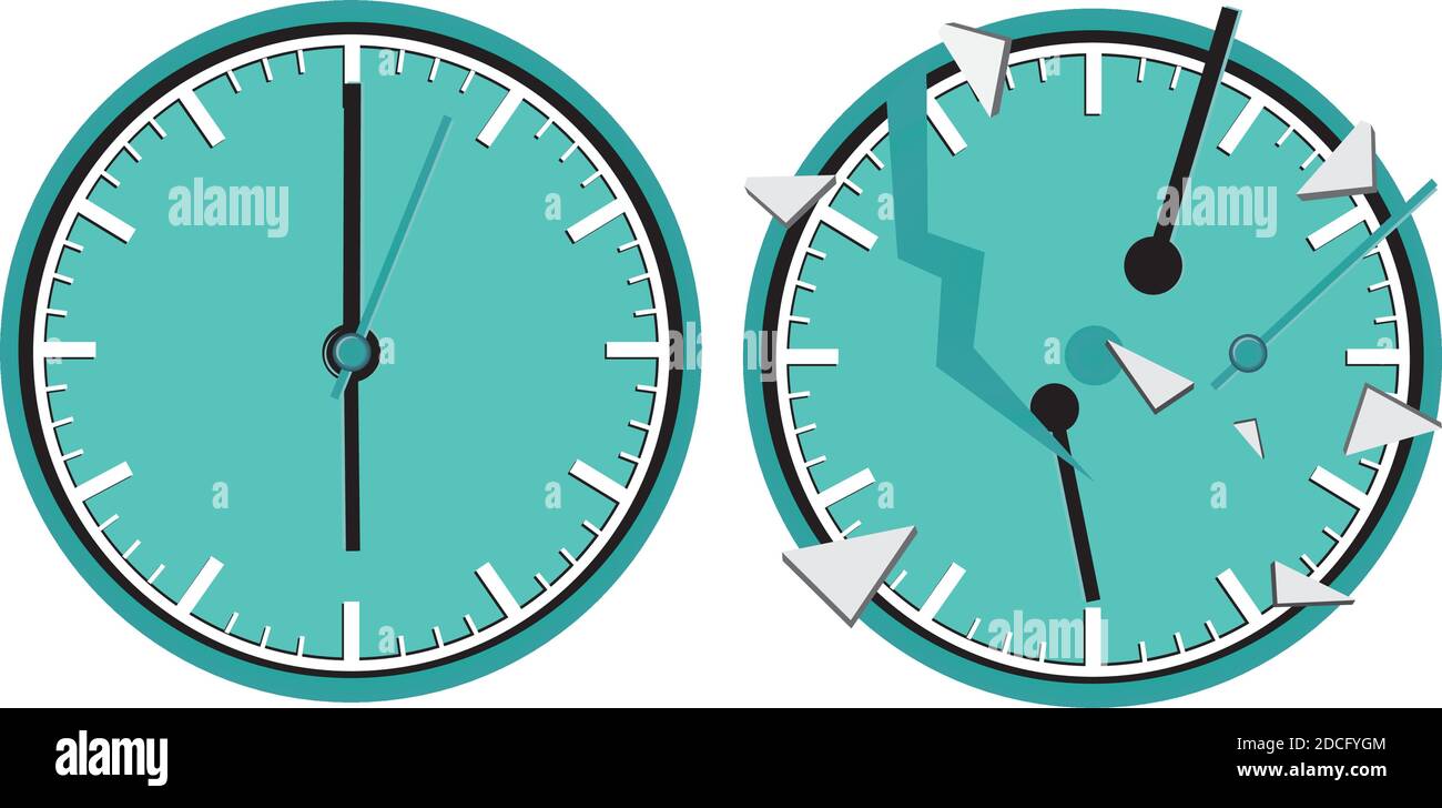 Two clocks. One of them broken. Concept of deadline, lack of time ...