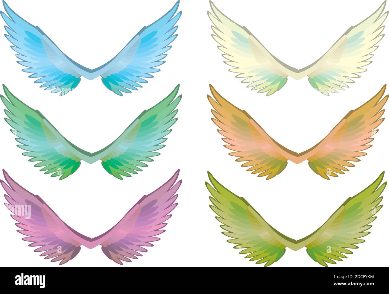 Vector illustration of fantasy wings in different colors Stock Vector ...