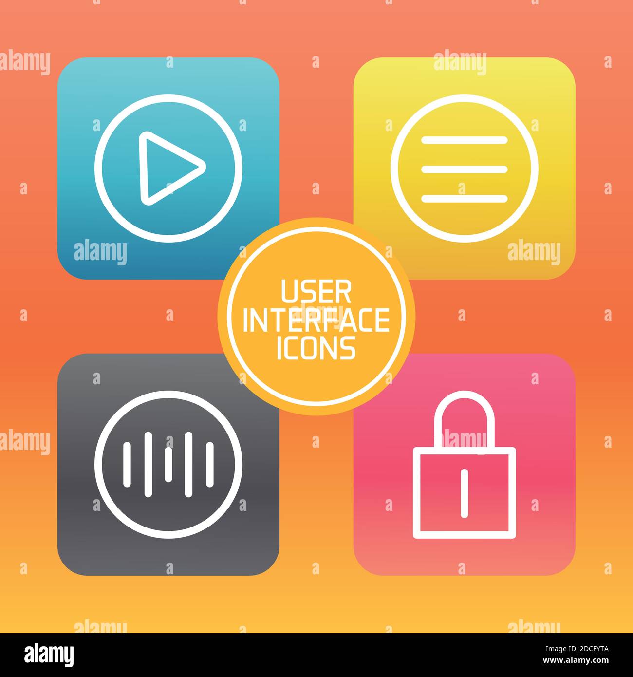 six of user interface set block gradient style icons vector ...
