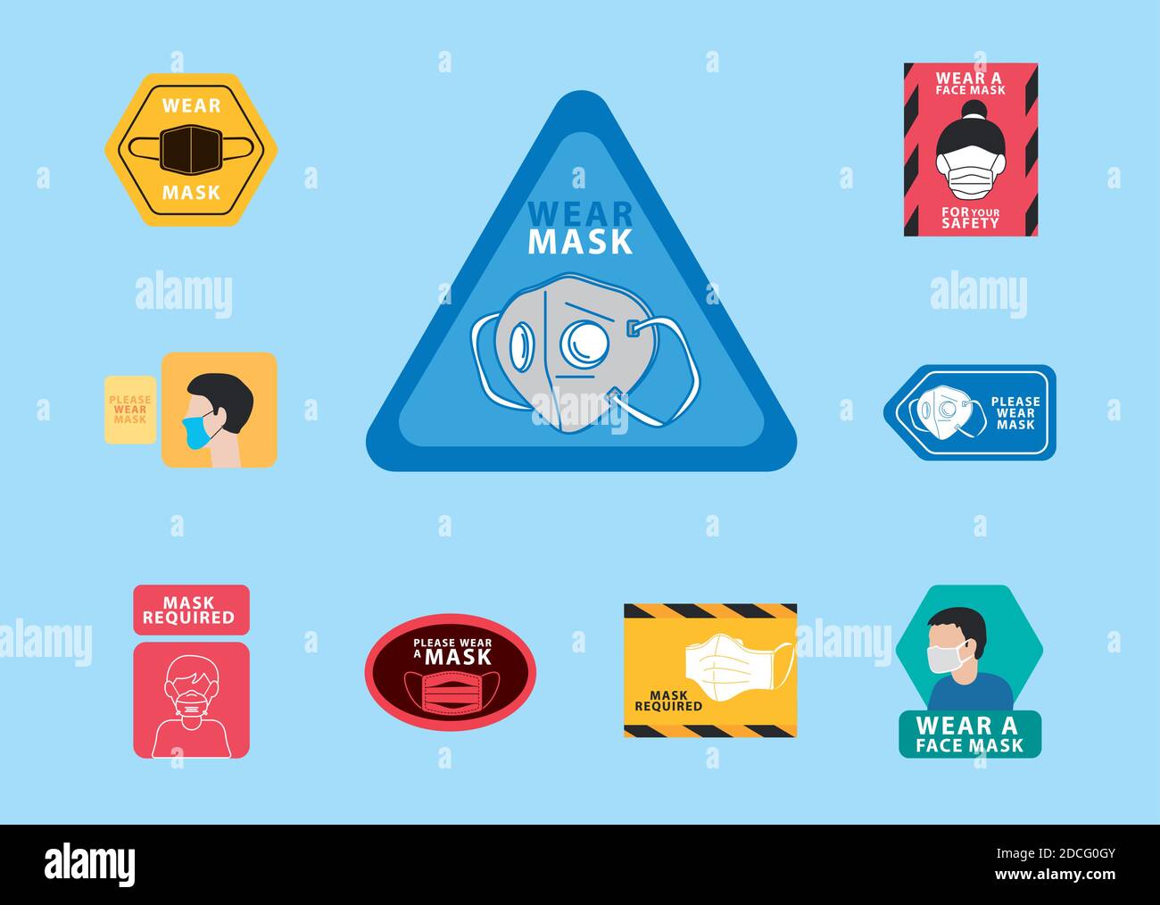 bundle of ten wear mask advertise labels vector illustration design ...