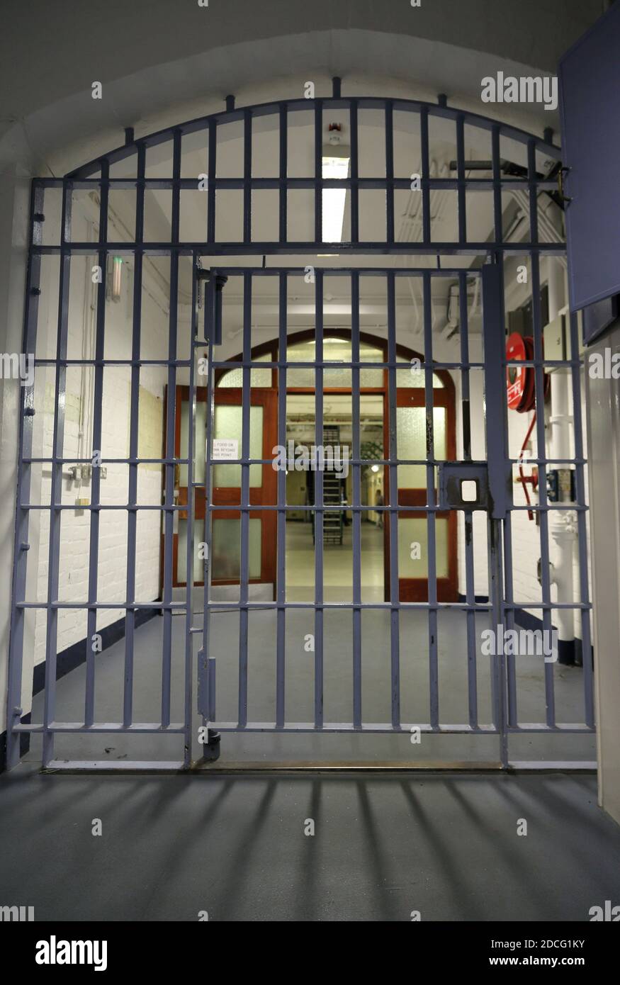 Closed steel gate inside infamous Reading Prison where Oscar Wilde was ...