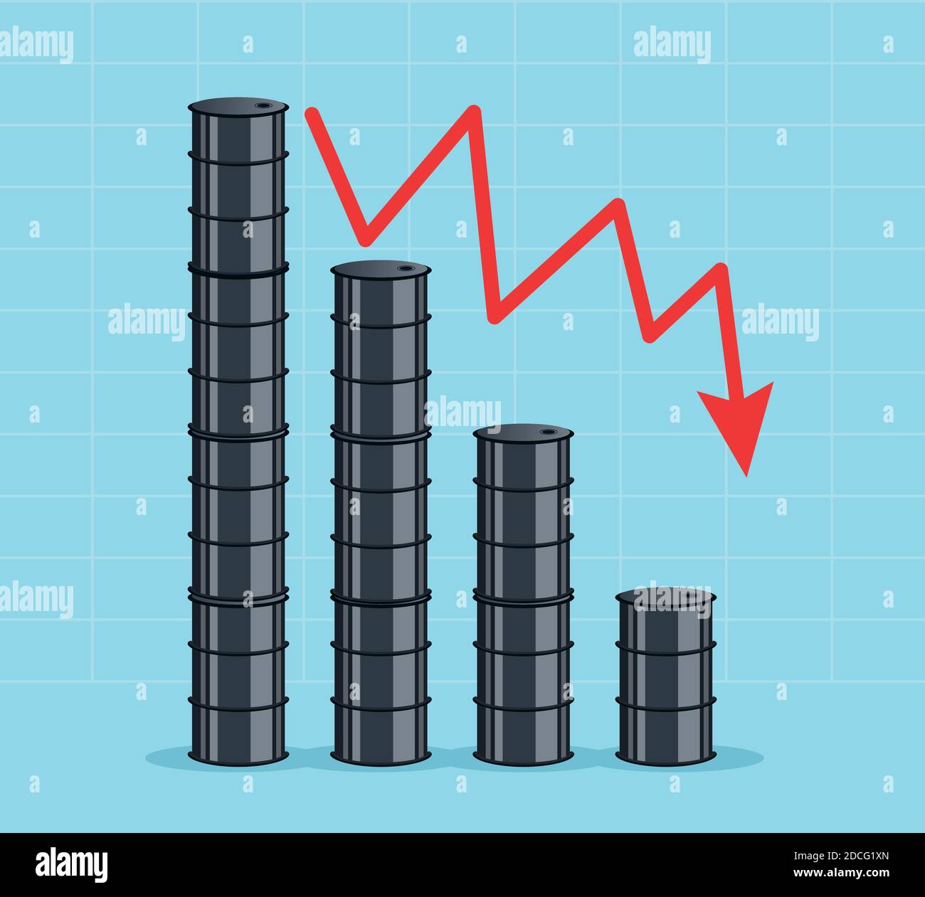 oil price graphic with barrels and arrow down statistics vector ...