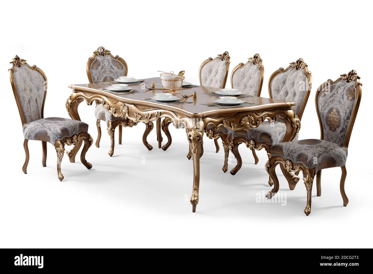 Classic dining table isolated on white background Stock Photo - Alamy