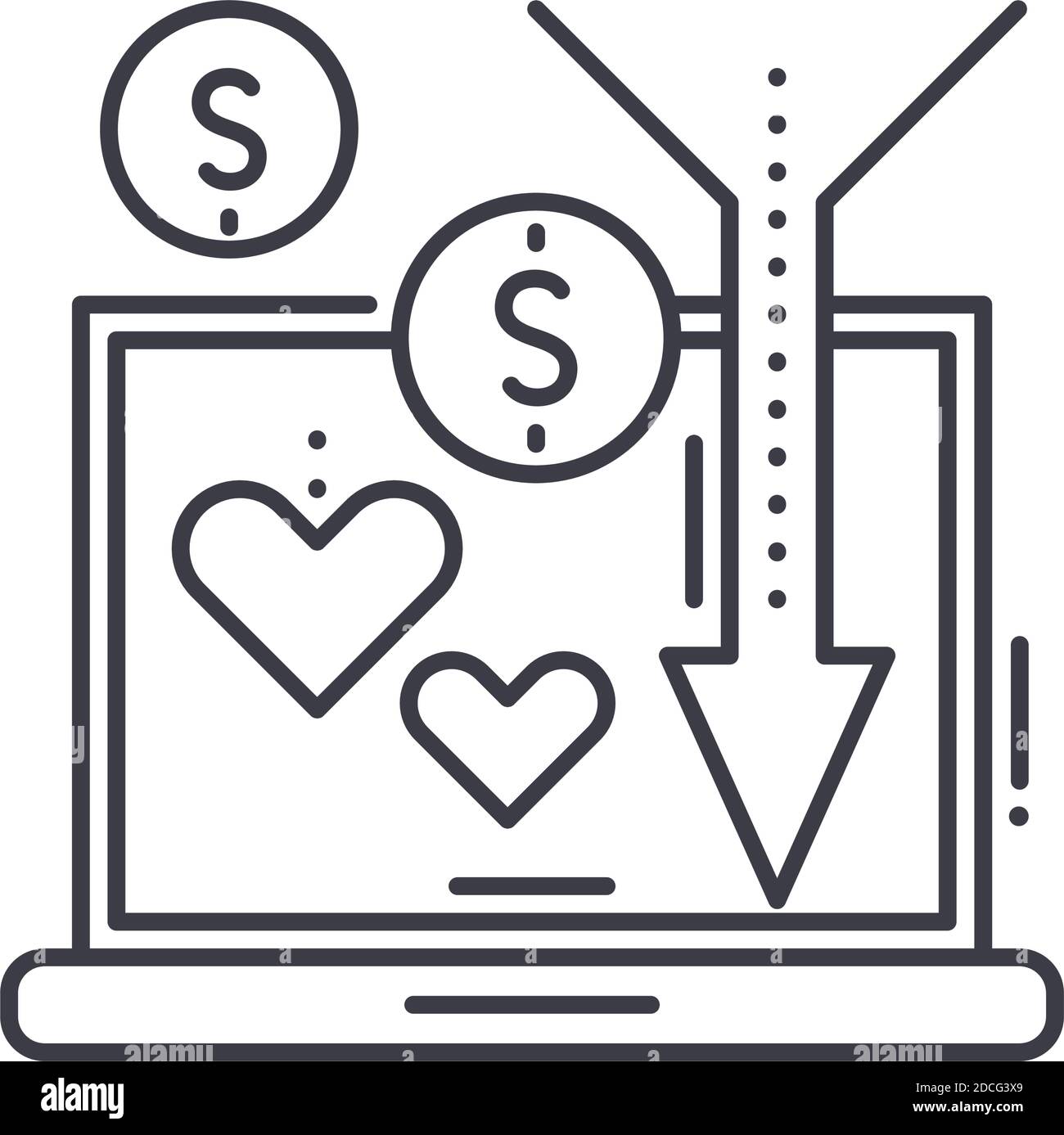 Donation online icon, linear isolated illustration, thin line vector ...