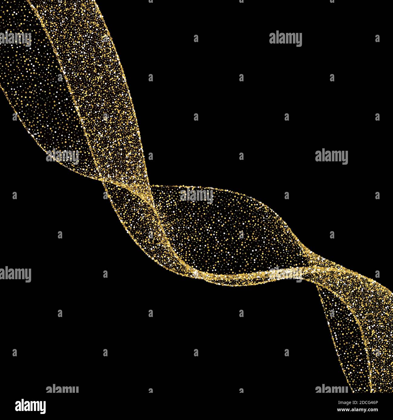 Golden light swirl wave. Glowing gold wavy lines and magic shiny sparkles. Isolated element on ...