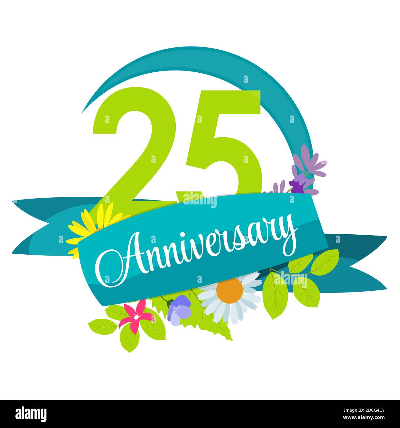 Cute Nature Flower Template 25 Years Anniversary Sign Illustration ...