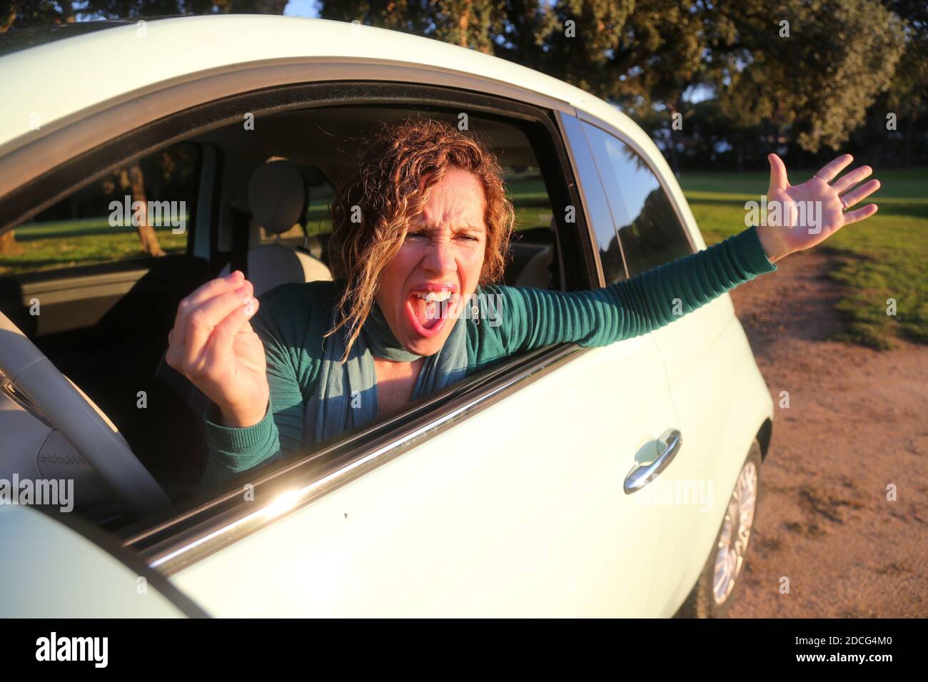 woman arguing in a trafic discussion inside the car Stock Photo - Alamy
