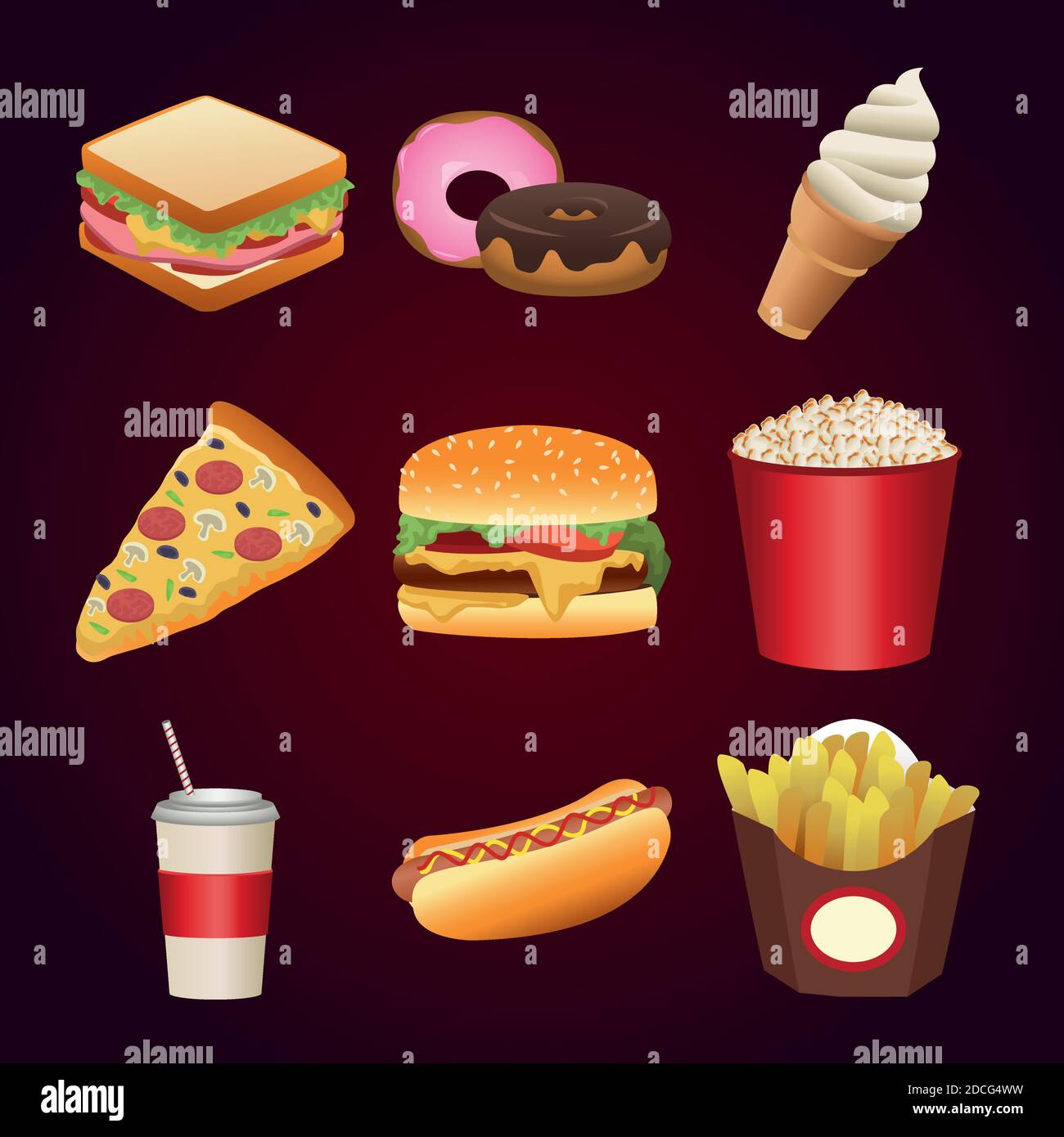 bundle of nine delicious fast food menu vector illustration design ...