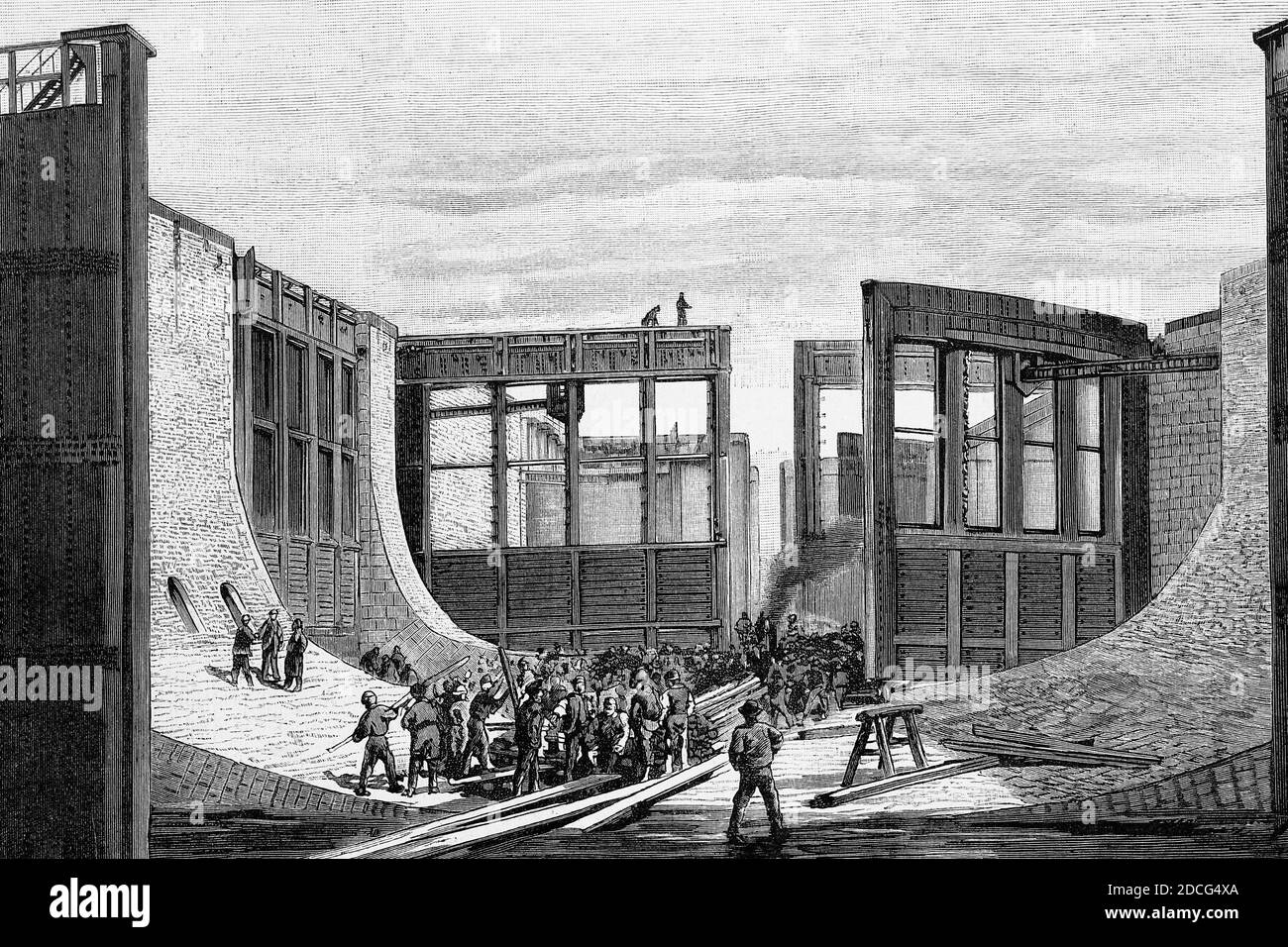 Construction of the Kiel canal, interior of the Holtenau lock chamber ...