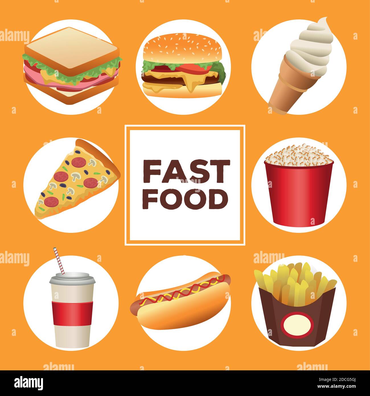 bundle of eight delicious fast food menu and lettering vector ...