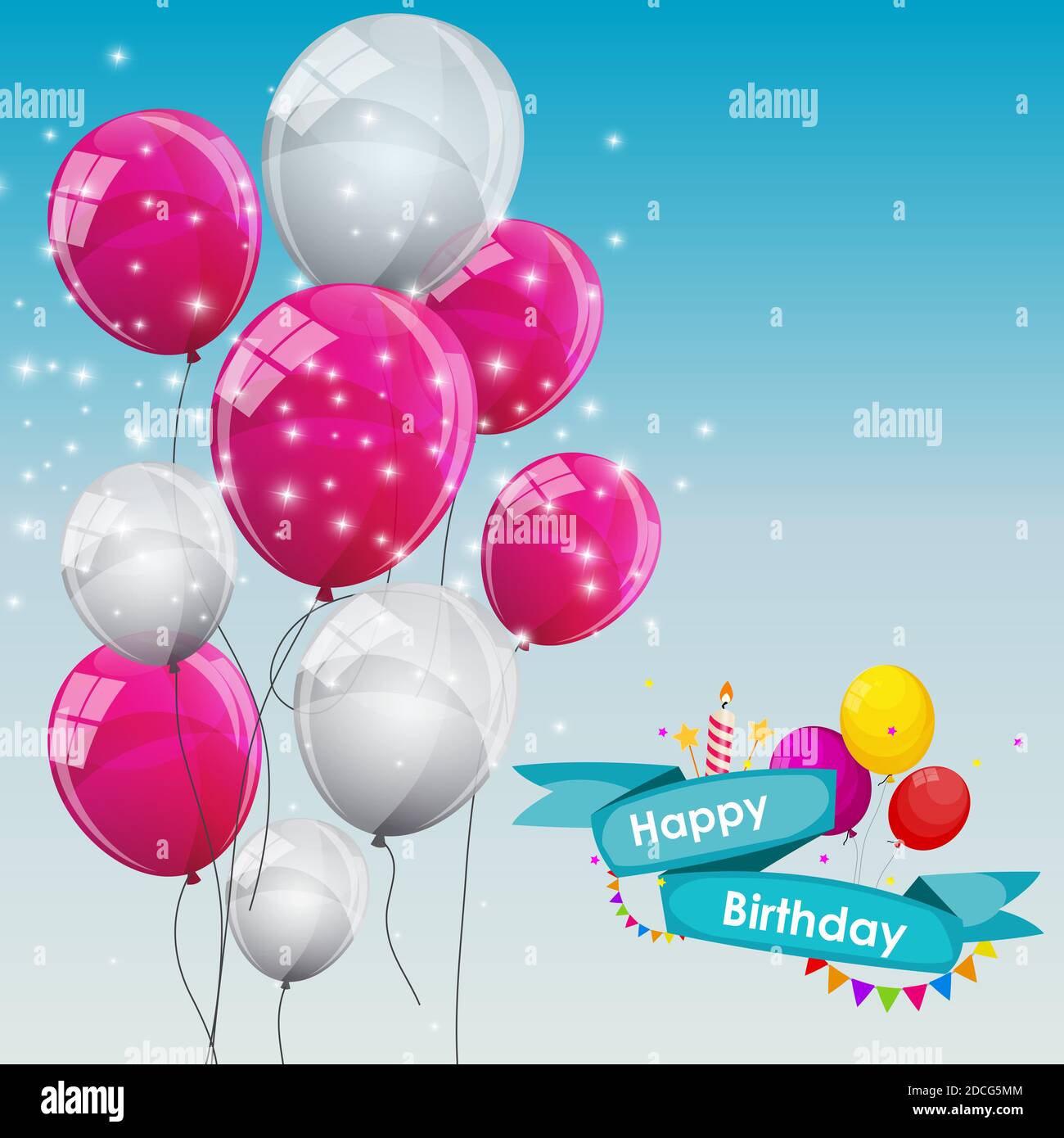 Happy Birthday Card Template with Balloons Illustration Stock Photo - Alamy