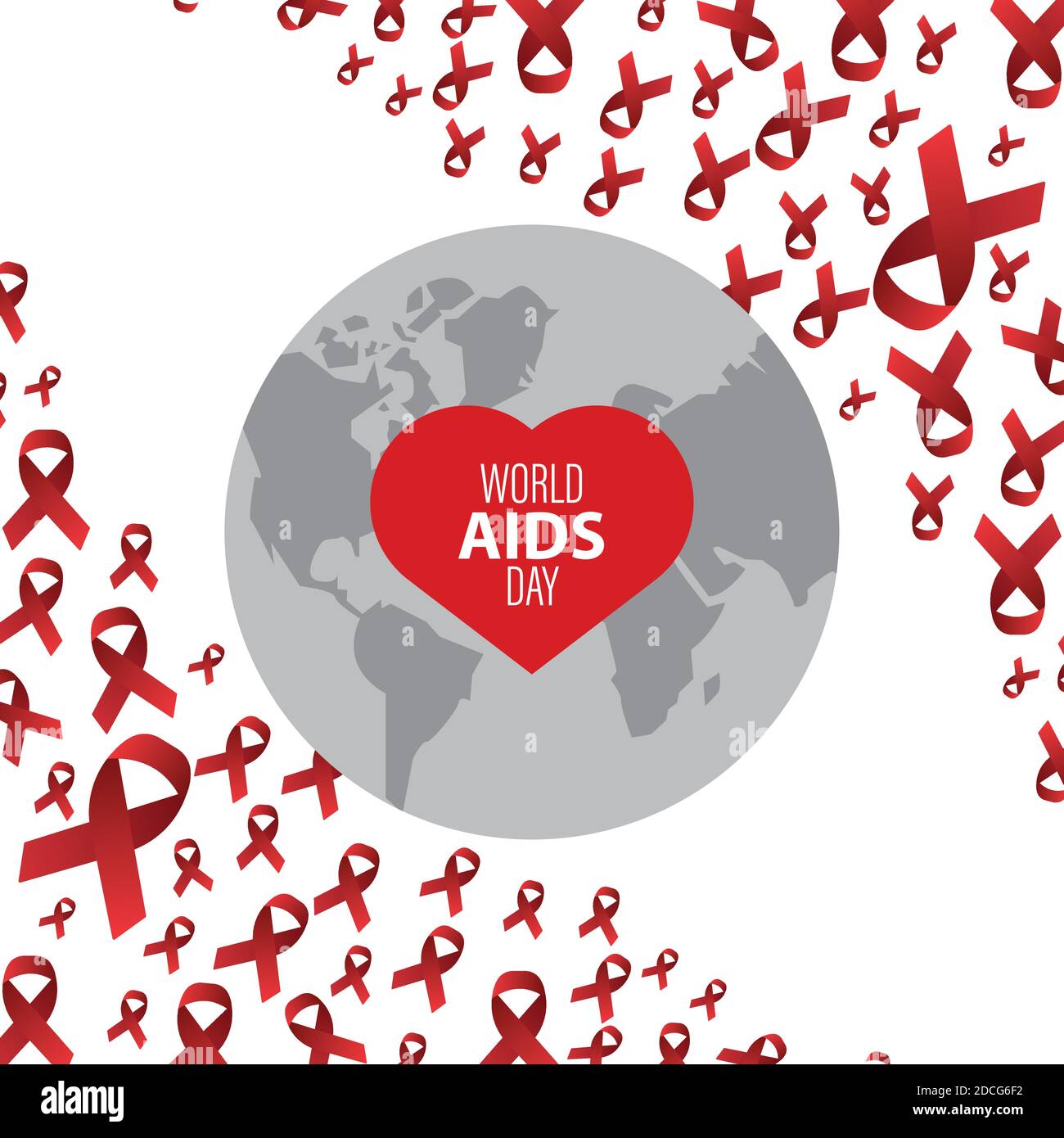 world AIDS day lettering with red ribbons pattern and earth planet ...