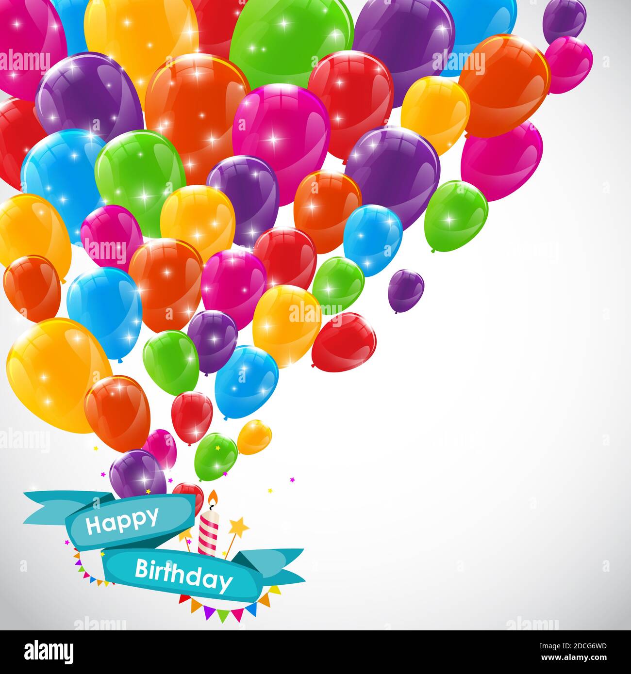 Happy Birthday Card Template with Balloons Illustration Stock Photo - Alamy