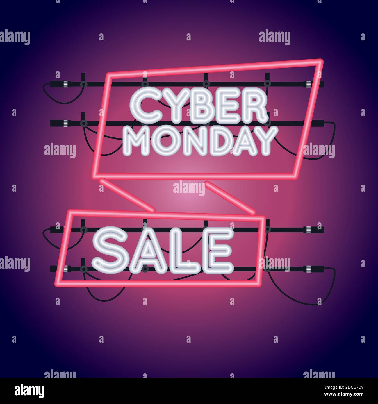 cyber monday sale neon light with ribbon frame vector illustration ...