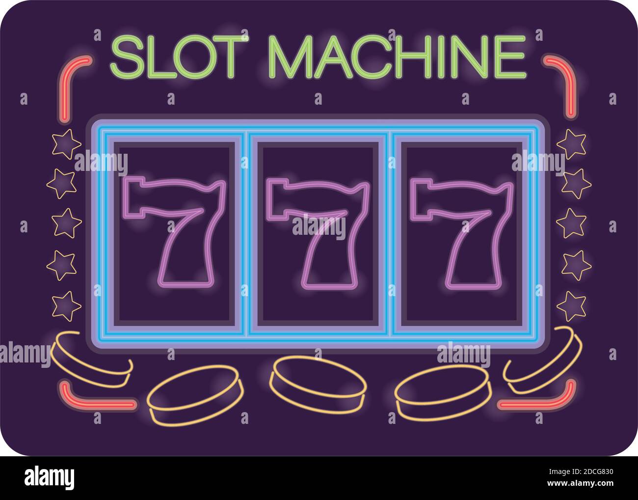 slot machine casino neon light label vector illustration design Stock ...