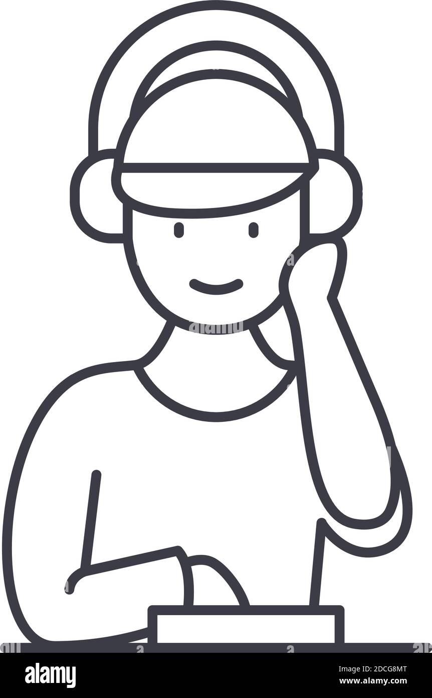 Dj icon, linear isolated illustration, thin line vector, web design ...