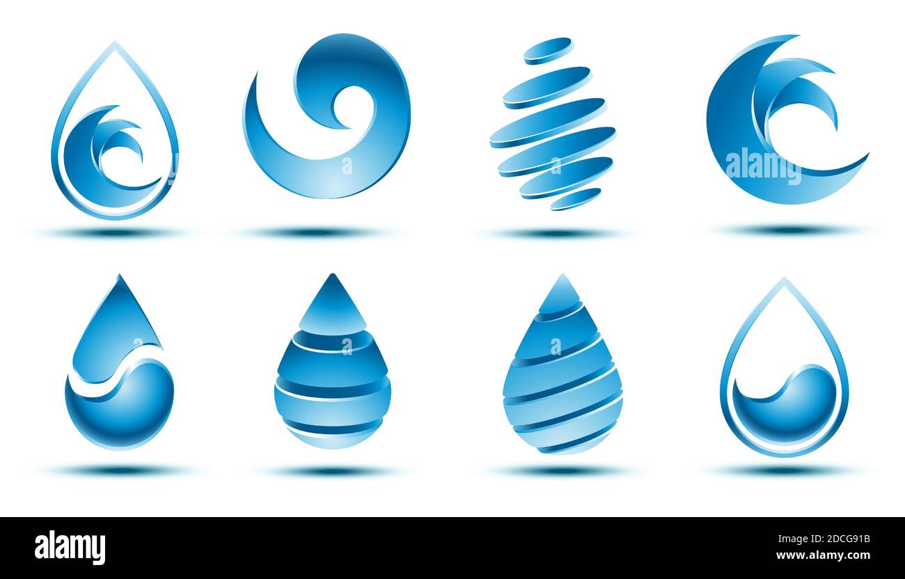 Vector collection of abstract blue water drop logo design with shadow ...