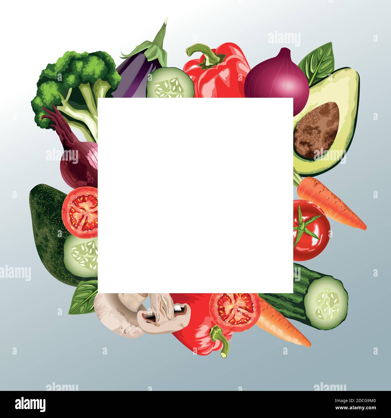 set of fresh vegetables in square frame vector illustration design ...