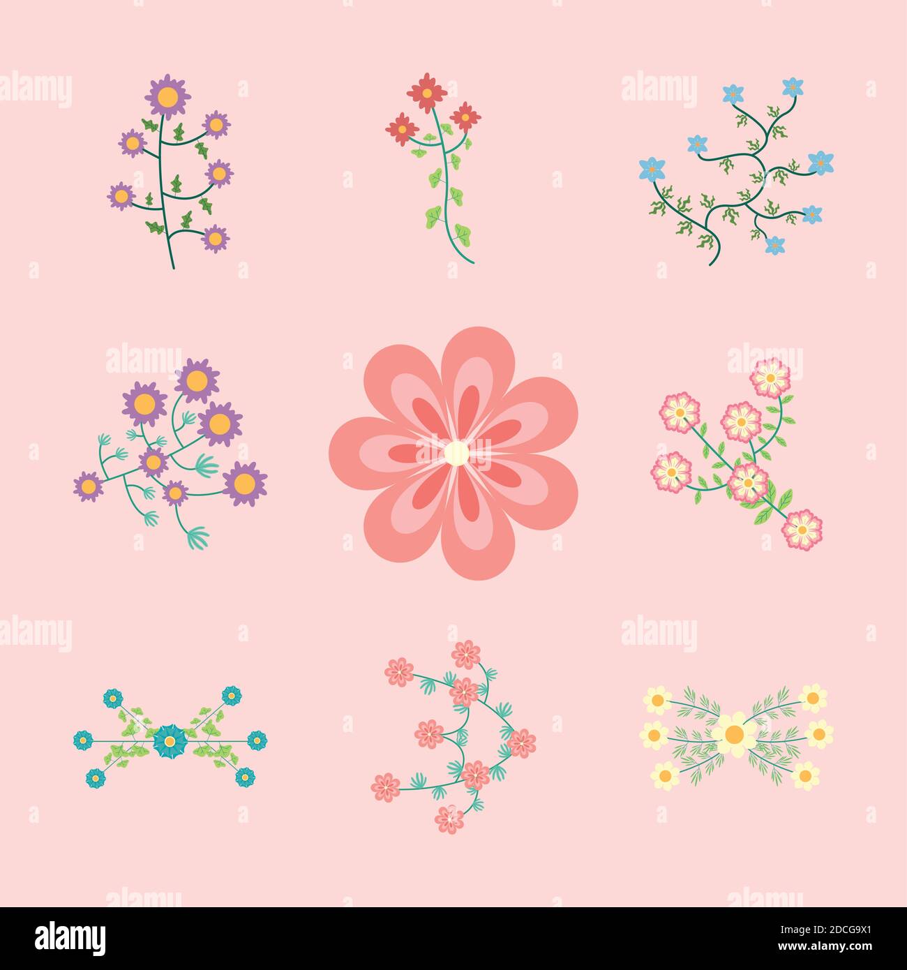 Set illustration nine flowers hi-res stock photography and images - Alamy
