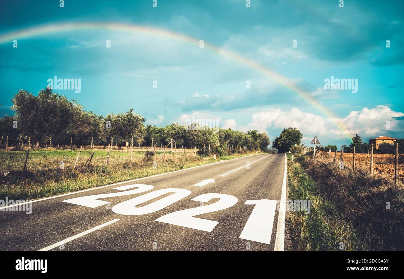 2021 New Year road trip travel and future vision concept . Nature ...