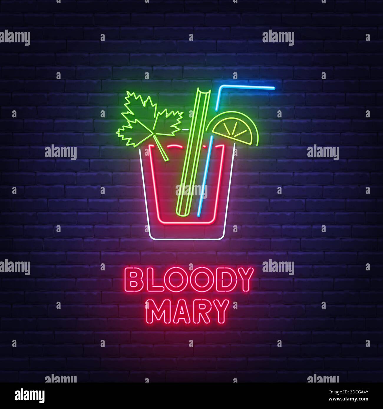 Cocktail Bloody Mary neon sign on brick wall background Stock Vector ...