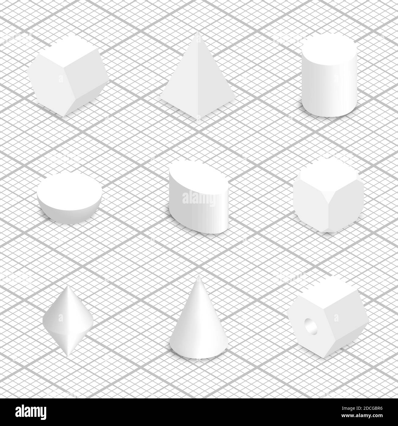 Set of various geometric shapes. 3D isometric style, vector ...