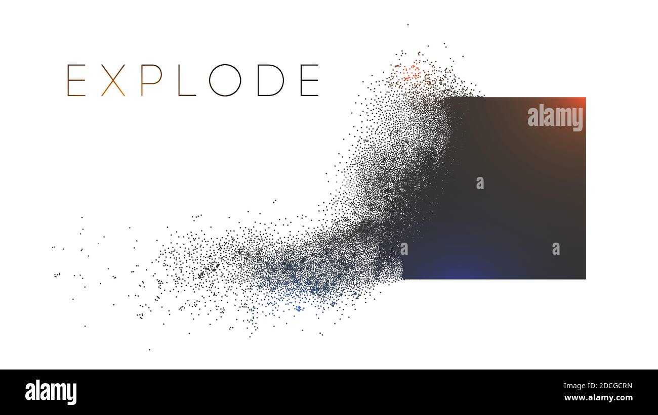 Square explosion with abstract burst. Vector particles of black shape ...