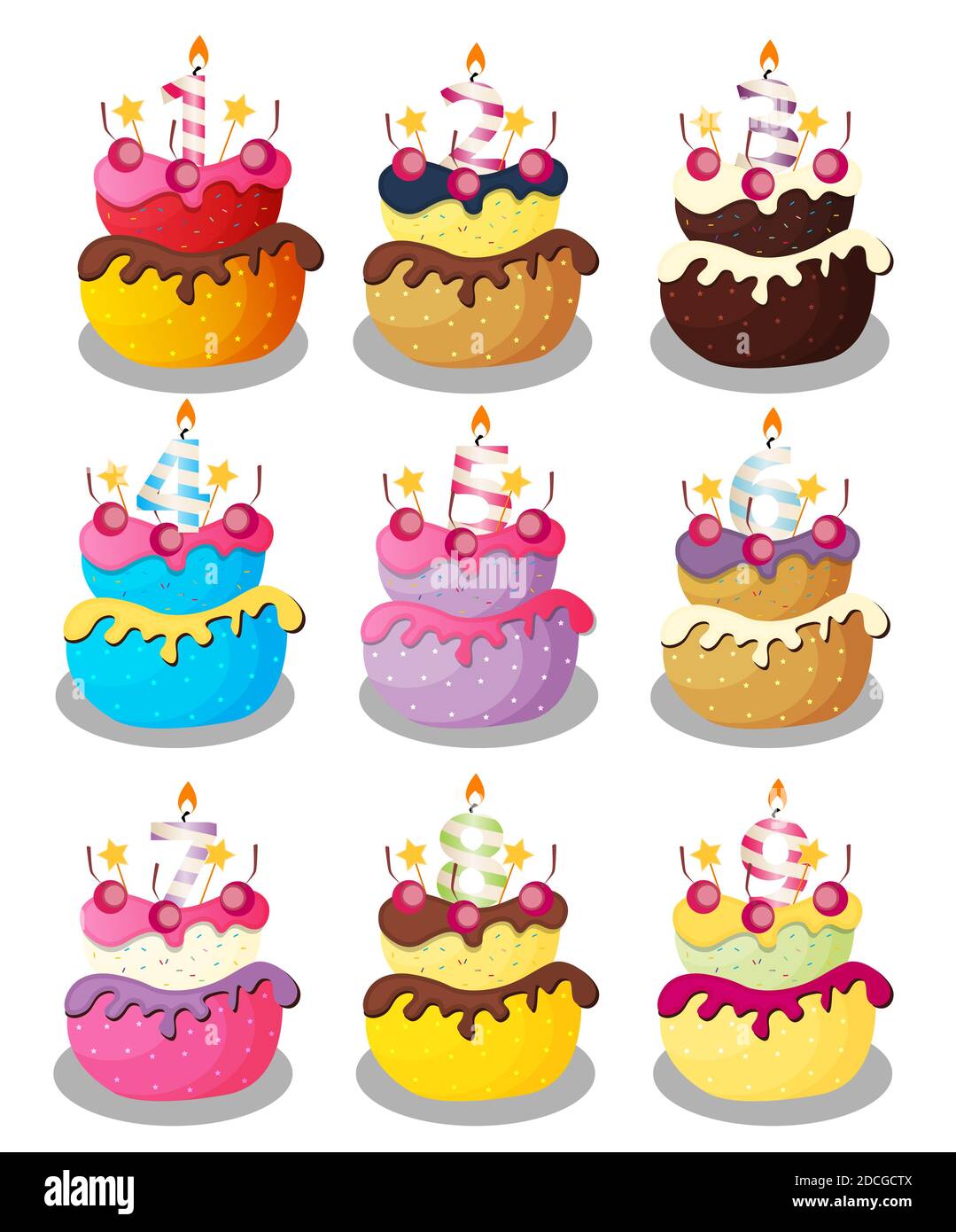 Happy Birthday Cake with Numbers Set Illustration Stock Photo - Alamy