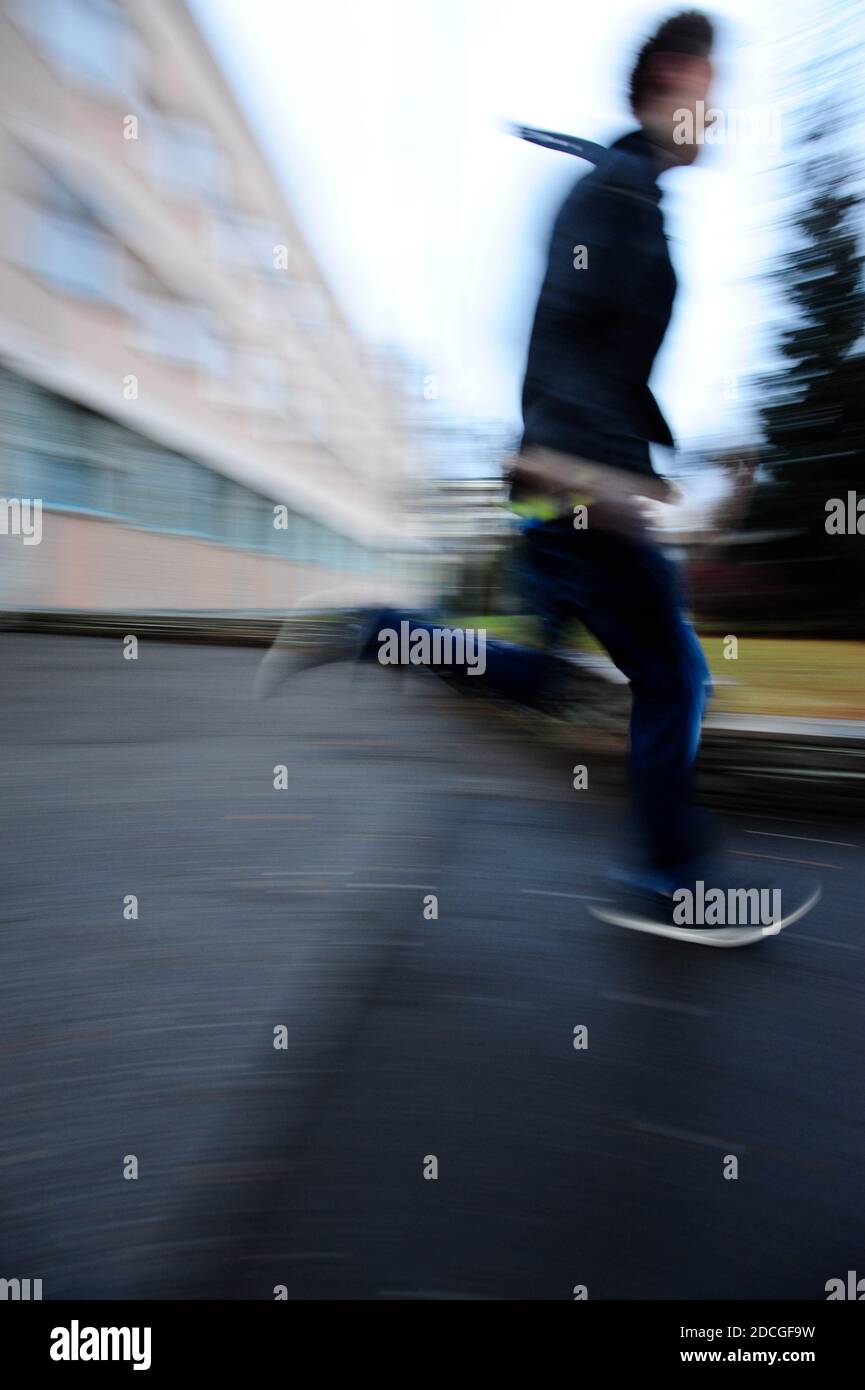 person running, symbol for escaping and getting out, motion blur Stock ...